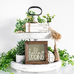 Rustic Spring Tiered Tray Decor - Tiered Tray Books and 'hello Spring ...