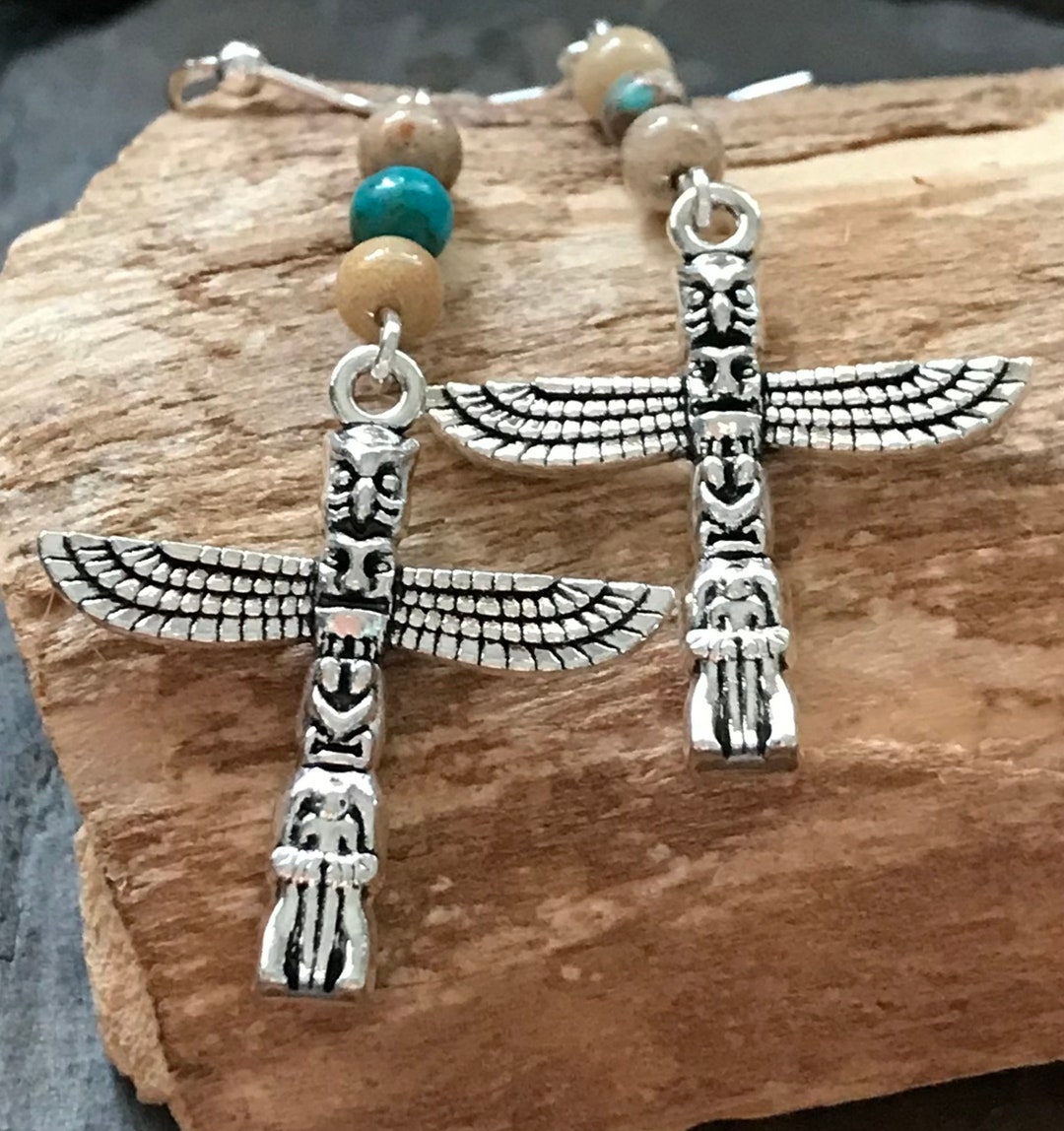 Handmade Jewellery | Totem Pole Earrings | Mayan Charms | Jasper Stones ...