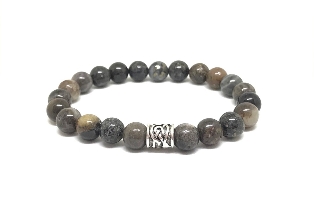 Men's Natural Stone Bracelet | Black Amazonite Beads | Celtic Knot ...