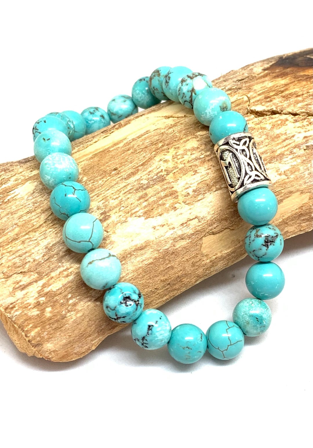 Men’s Turquoise Bracelet | Viking Rune Bead | December Birthstone ...