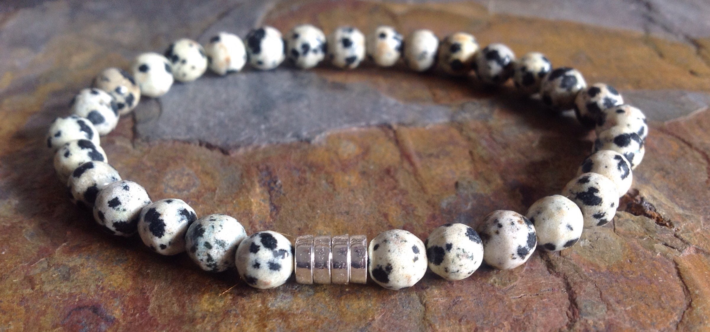 Dalmation Jasper bracelet Unisex style spot stone agate 6 | Etsy