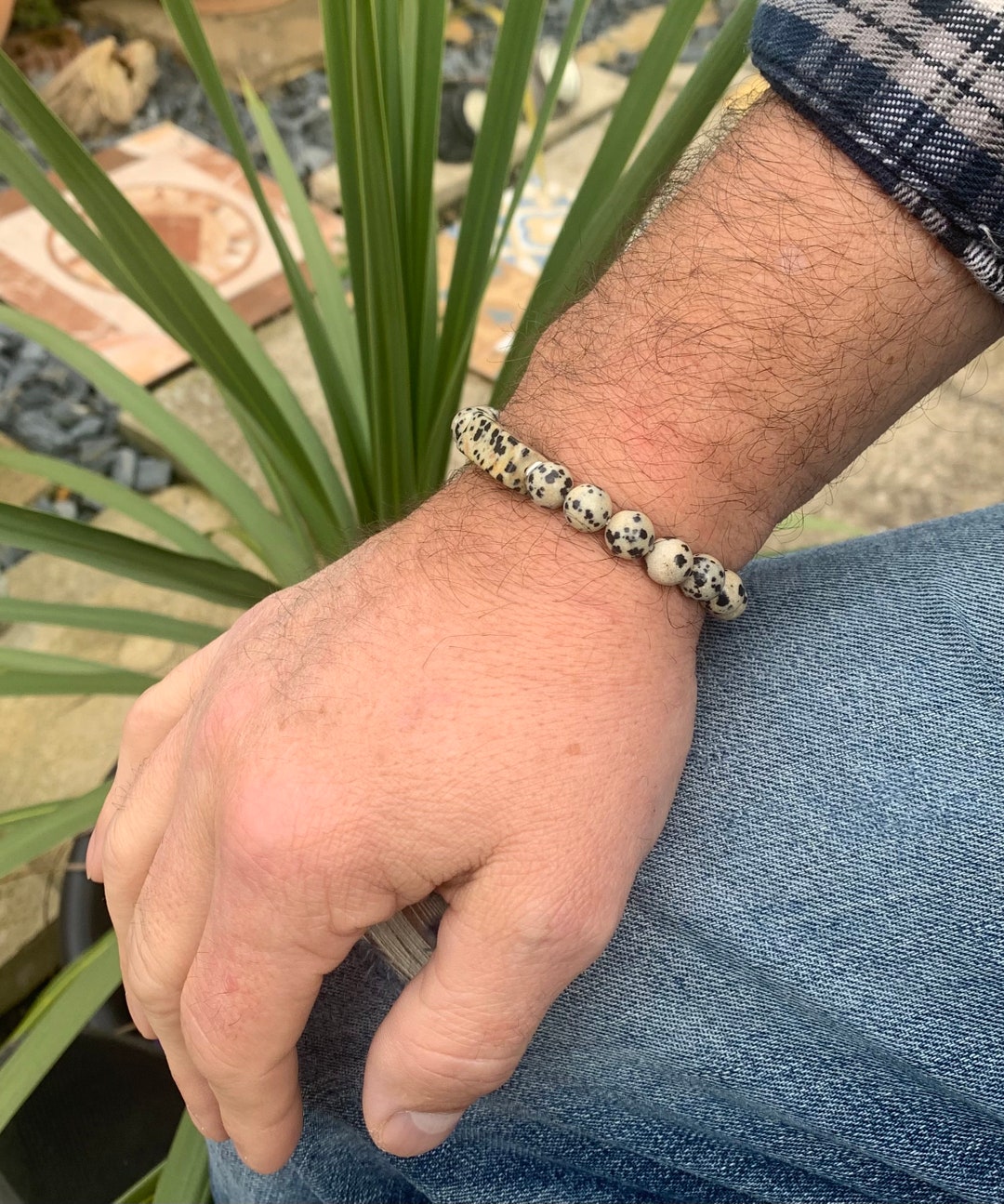 Mens Dalmatian Jasper Beaded Bracelet - Etsy