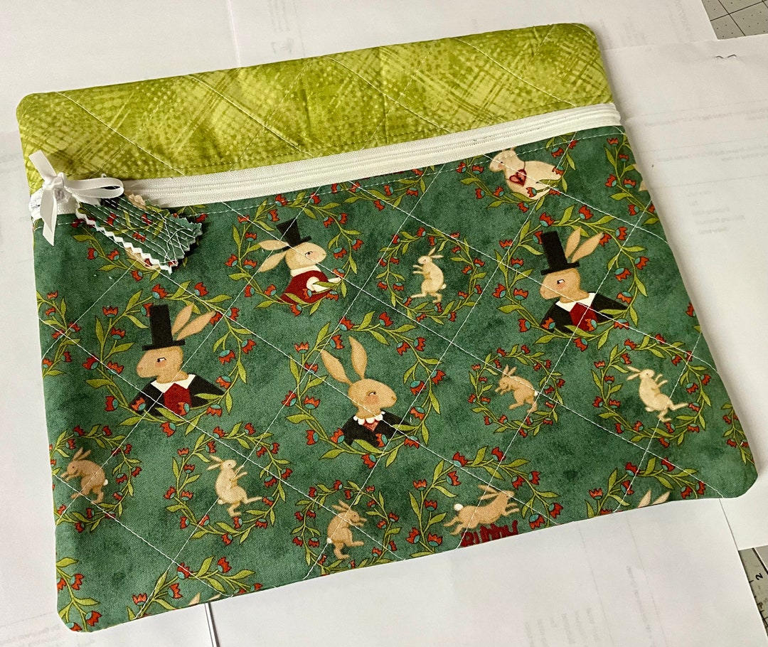 Quilted Cross Stitch Project Bag 13 X 11 Teresa Kogut Top Hat Bunnies ...