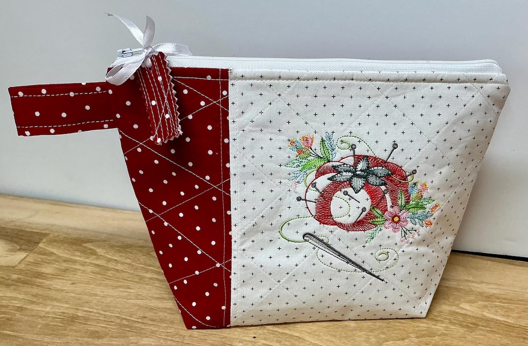 Quilted Project Bag Knitting Bag Crochet Bag With Custom Embroidery ...