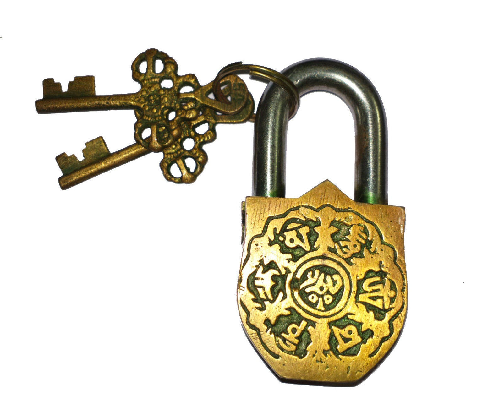 Unusual Vintage Style Lock Tibetan Nepali 7 Holy Alphabets Design ...