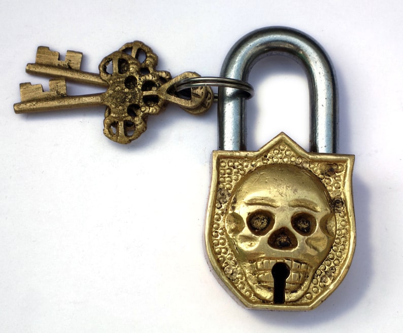 Unusual Vintage Style Padlock Skull Padlock With Om Home Decor Brass ...