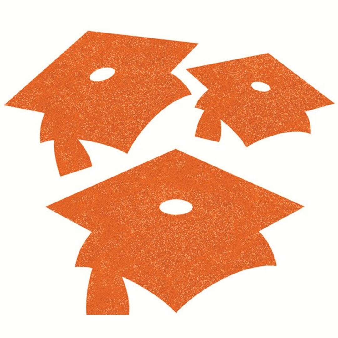 Glittered Orange Graduation Caps Cutouts 12/pk 991125, Orange ...