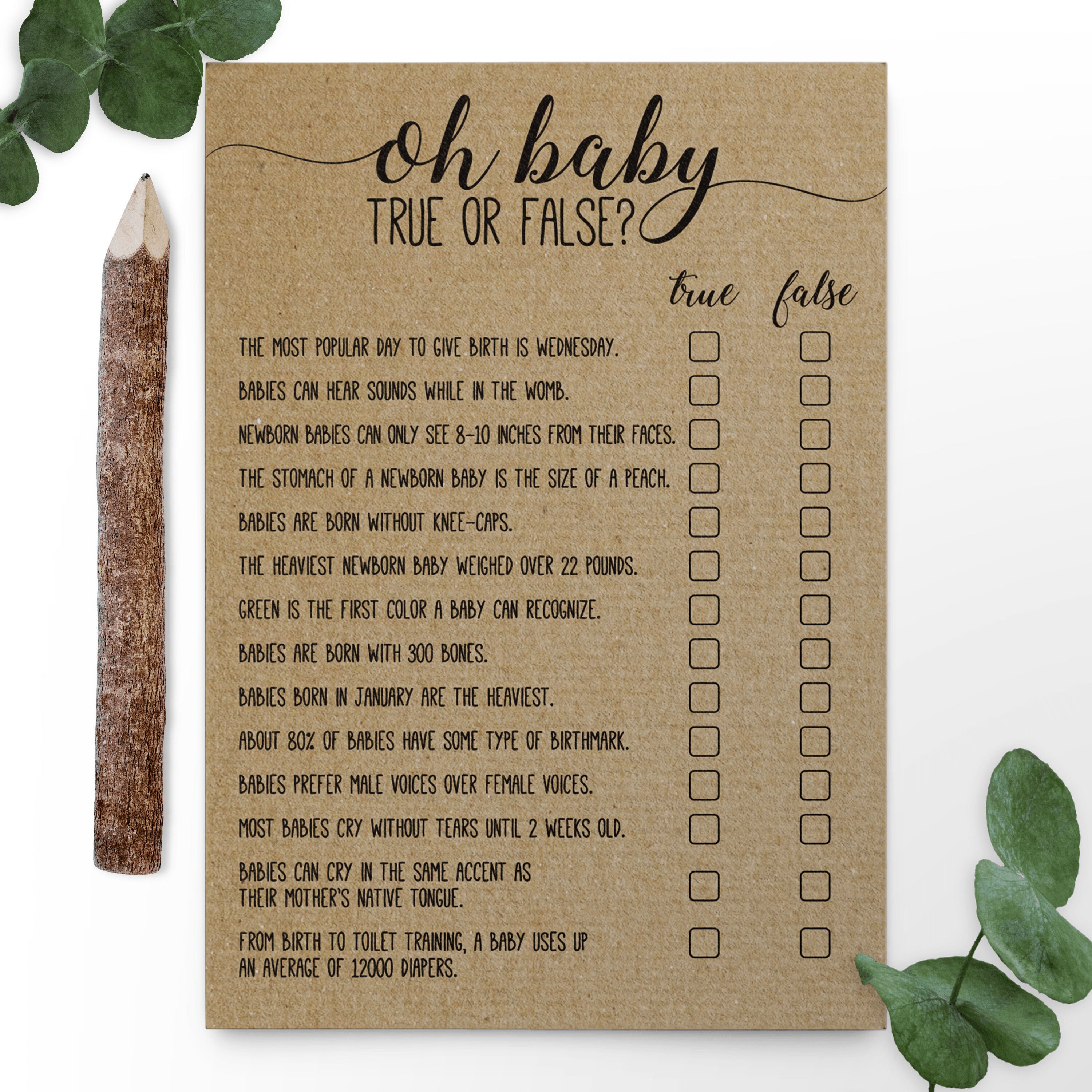 Baby Shower True or False Game . Oh Baby True or False Baby - Etsy Ireland