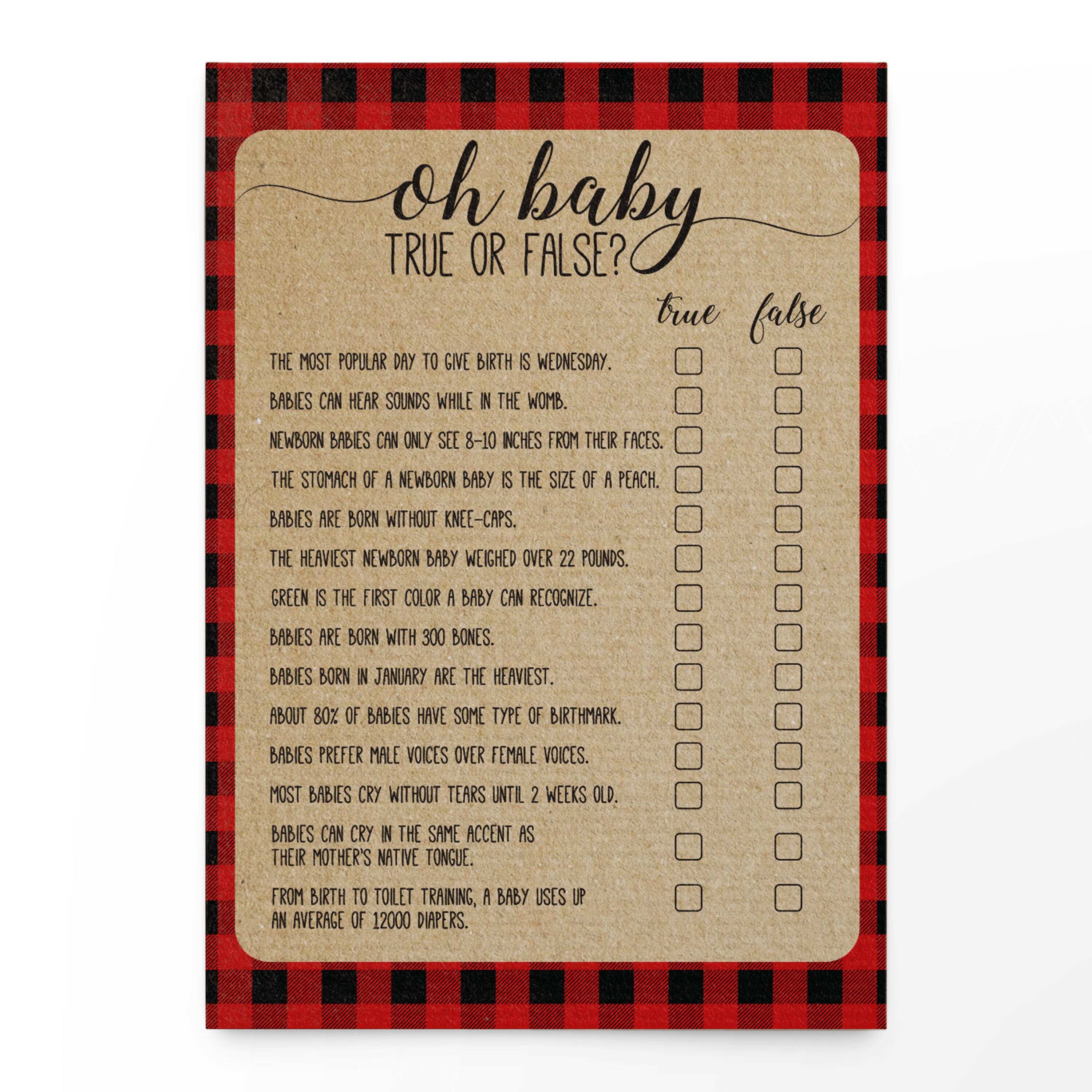 Baby Shower True or False Game . Oh Baby True or False | Etsy