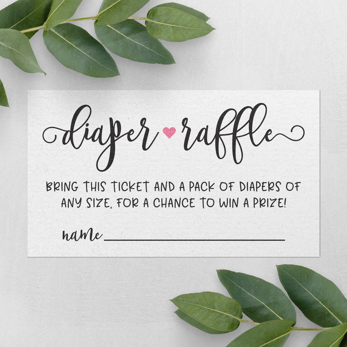 Diaper Raffle Ticket With Pink Heart Printable Diaper Raffle | Etsy