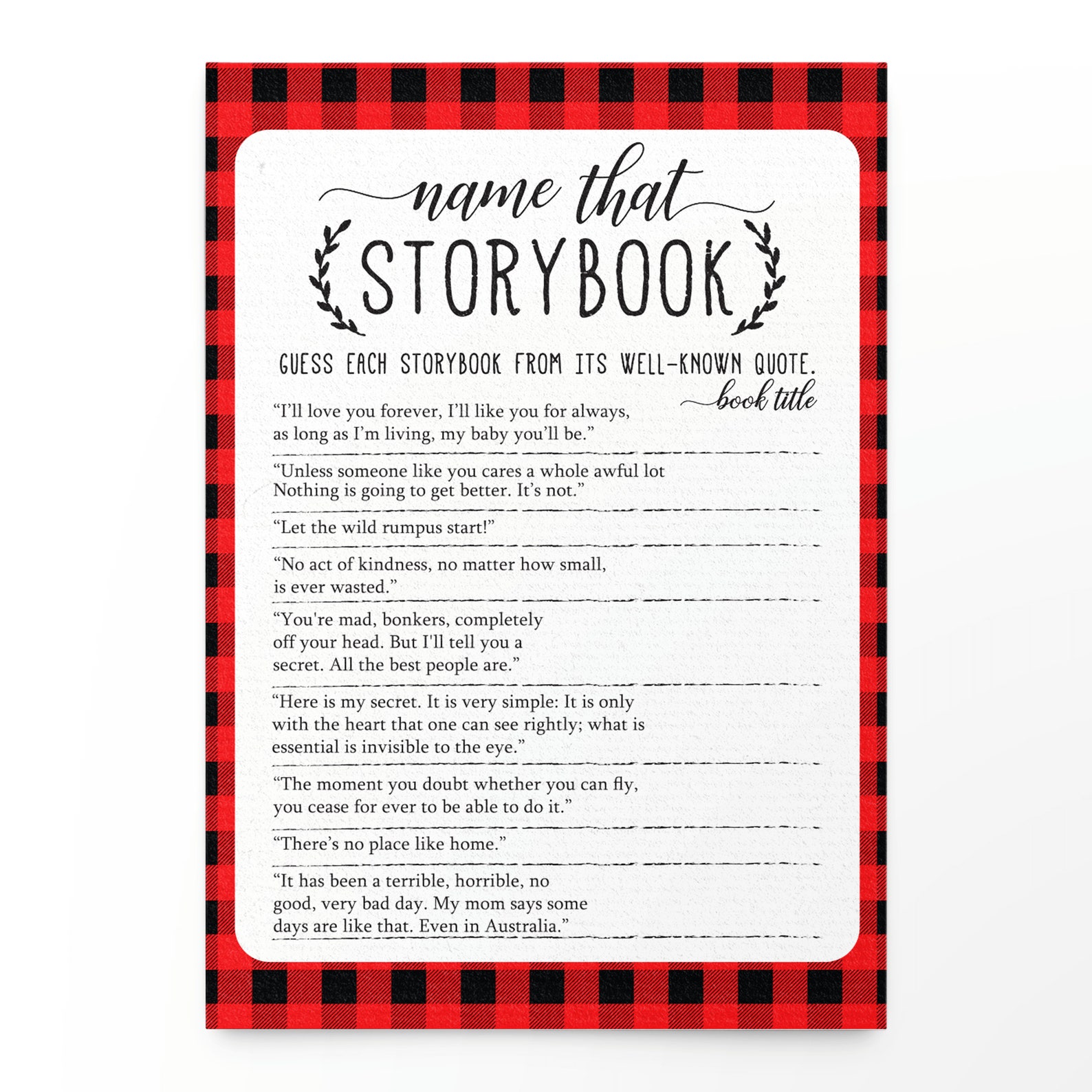 PRINTED Name That Storybook Baby Shower Game Name the | Etsy