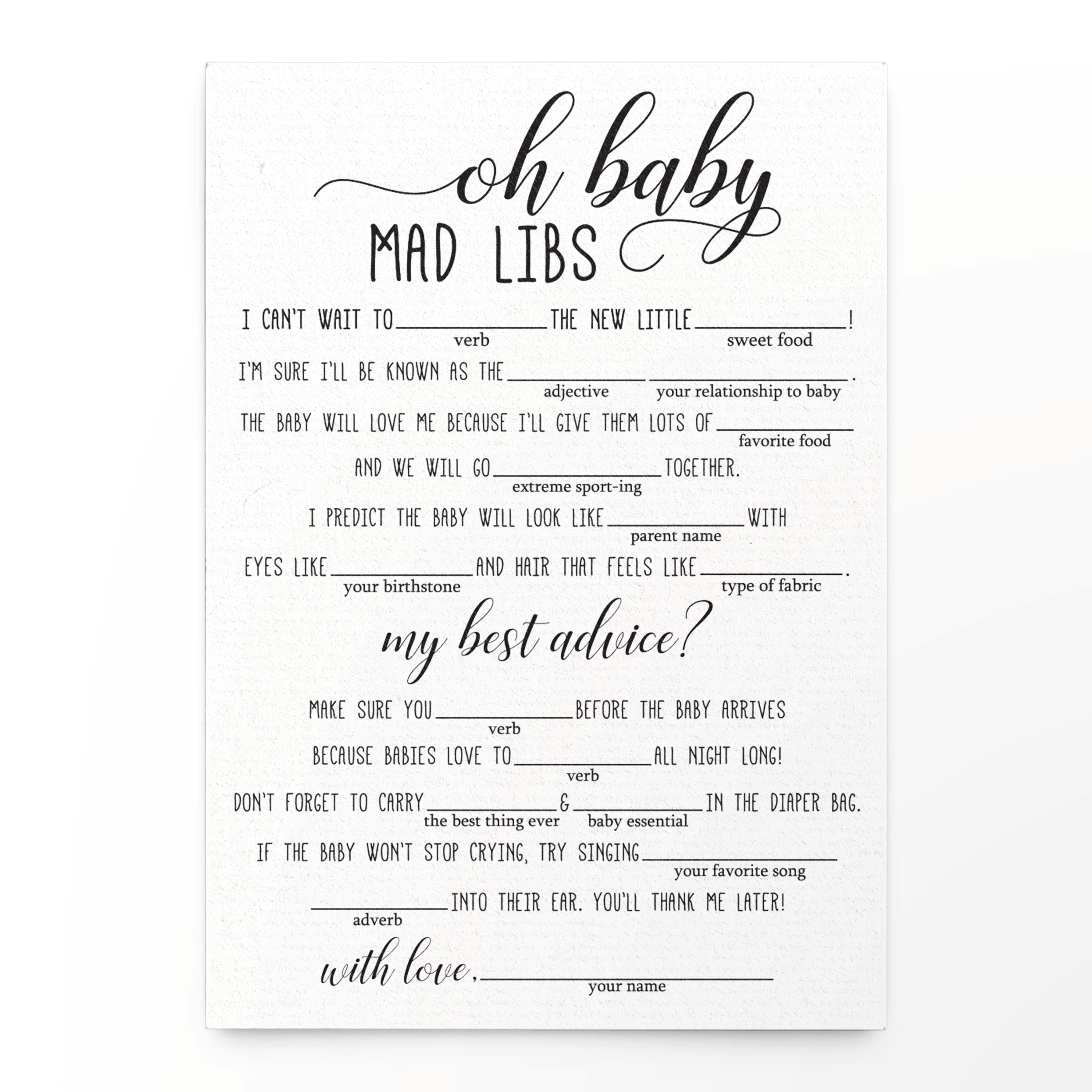 PRINTED Oh Baby Mad Libs Baby Shower Game . Oh Baby Mad Libs . | Etsy