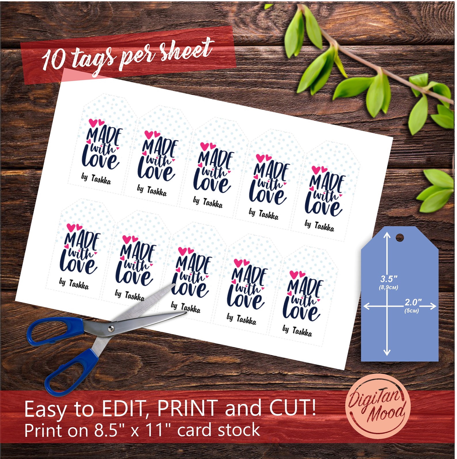 Printable Editable Template Tags, Labels Made With Love, Instant ...