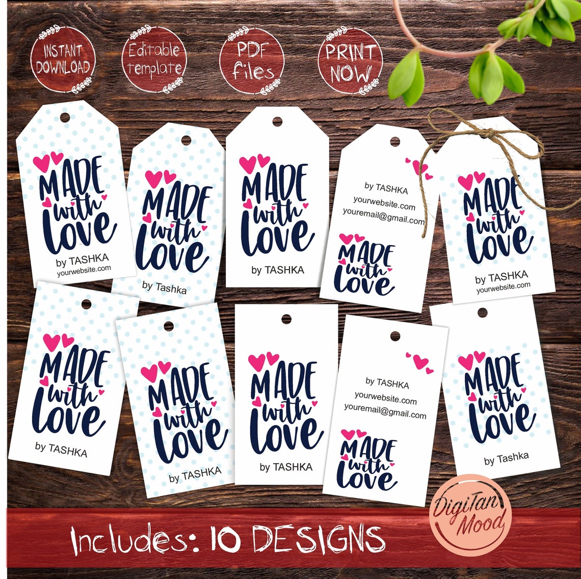 Printable Editable Template Tags Labels Made With Love - Etsy
