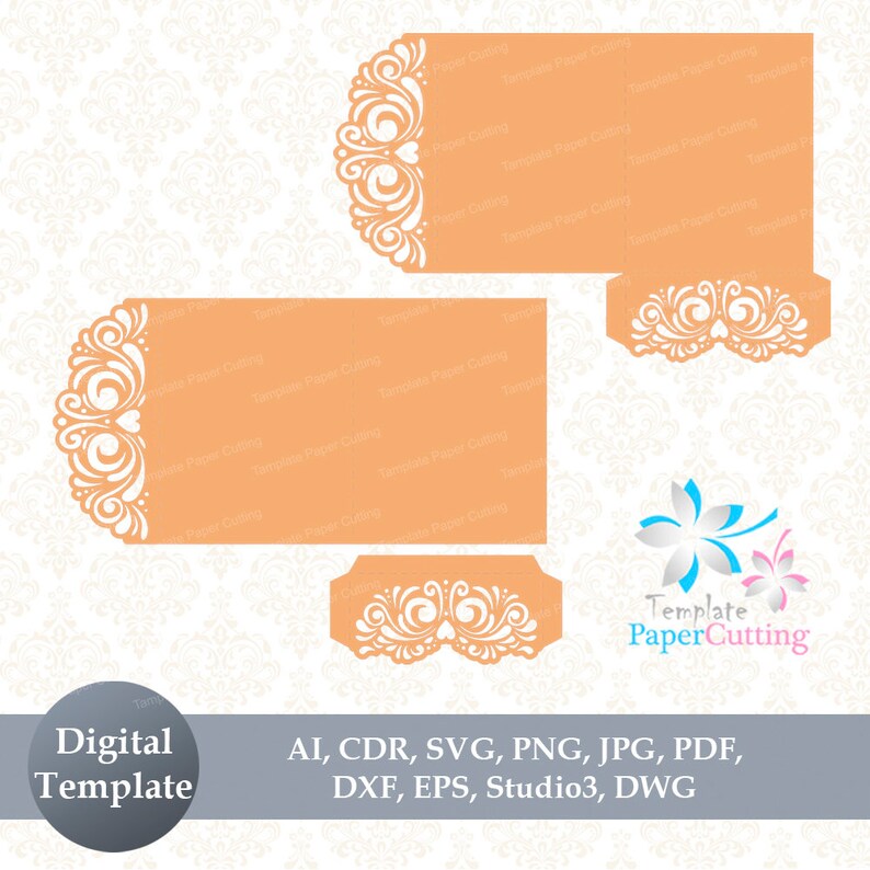 Tri-fold Wedding Invitation Pocket Envelope SVG Template | Etsy UK