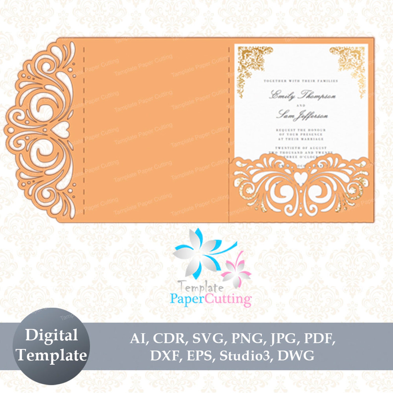 Tri-fold Wedding Invitation Pocket Envelope SVG Template - Etsy UK