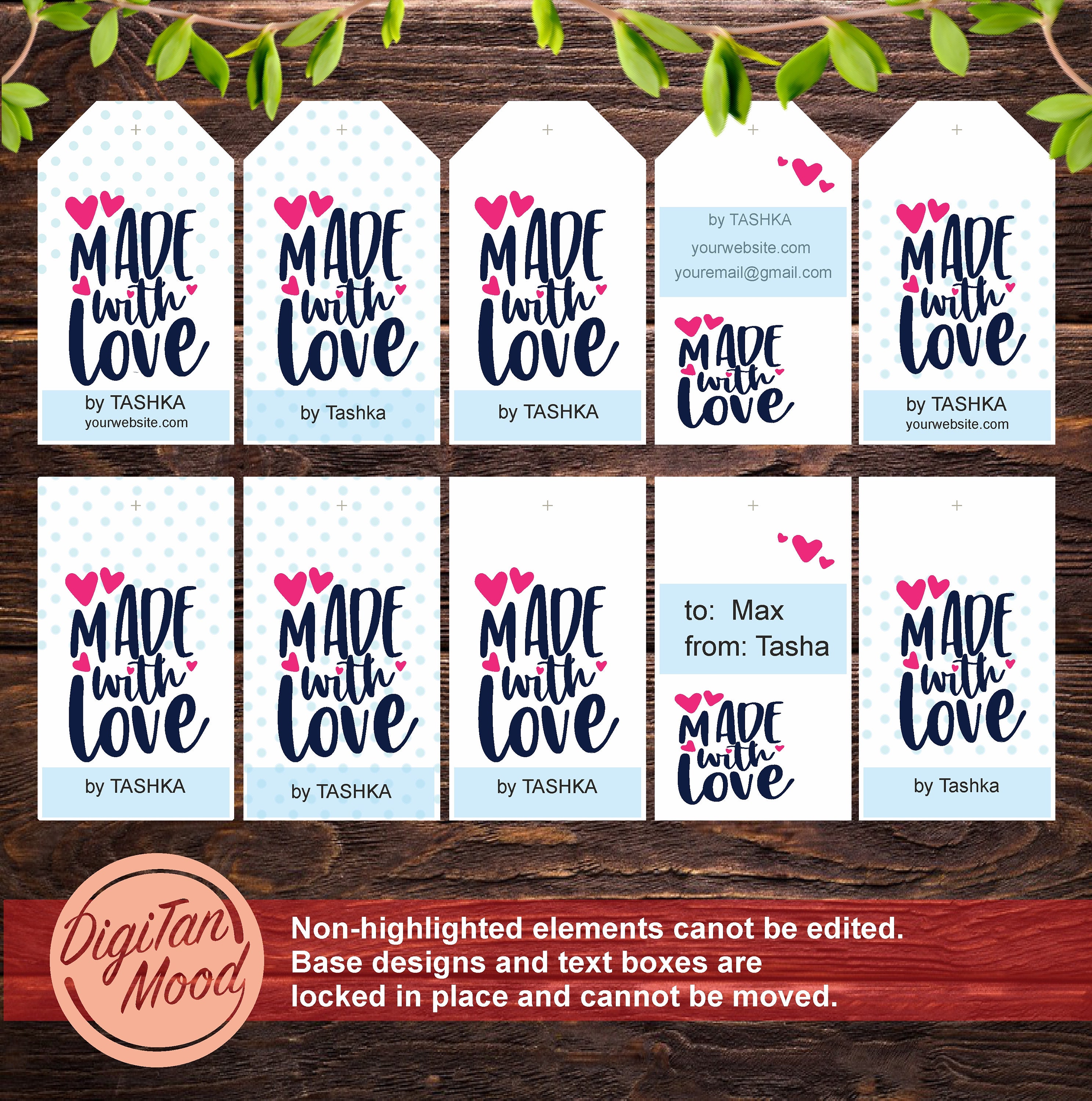 Printable Editable Template Tags, Labels Made With Love, Instant ...