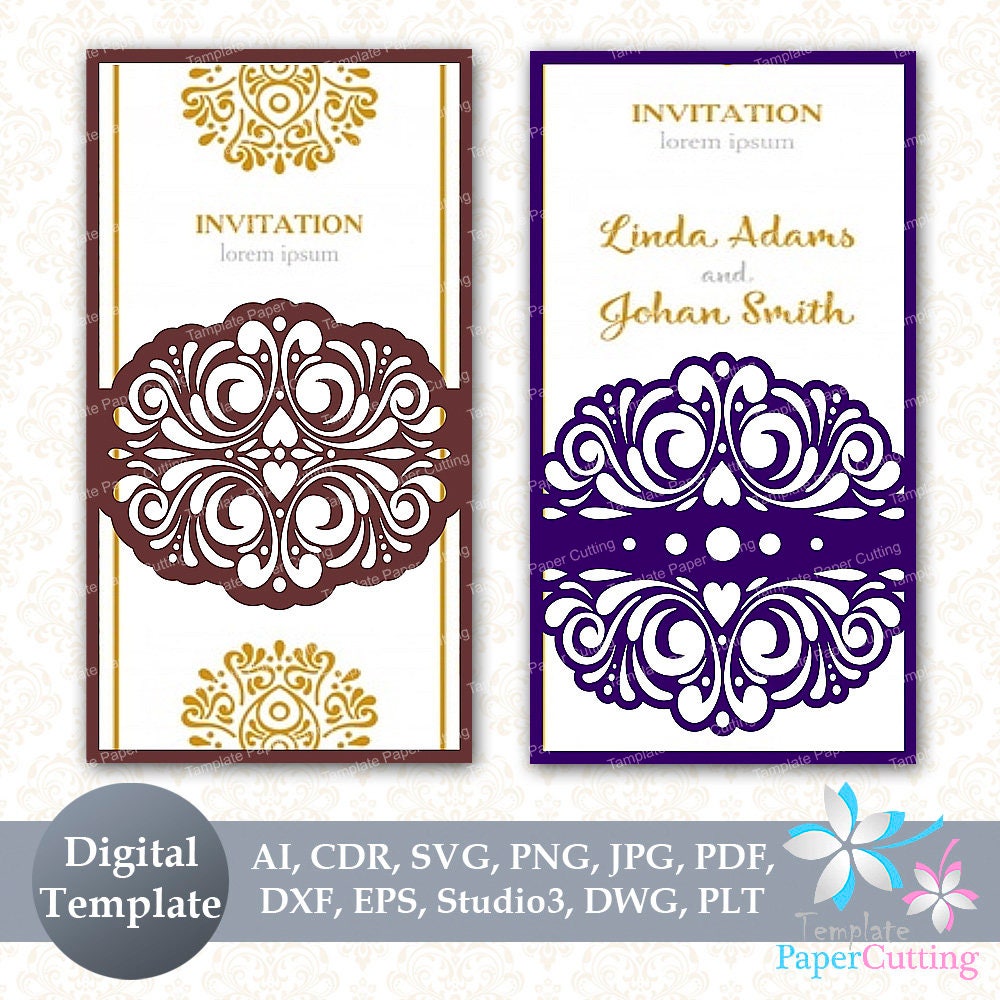 Wedding Invitation Template SVG, DXF, Ai, CRD, Eps Laser Paper Cut ...