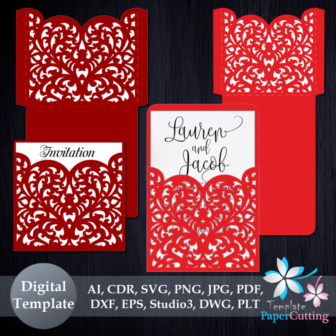 Wedding Invitation Template - SVG, DXF, Ai, CRD, Eps - Laser Paper Cut ...