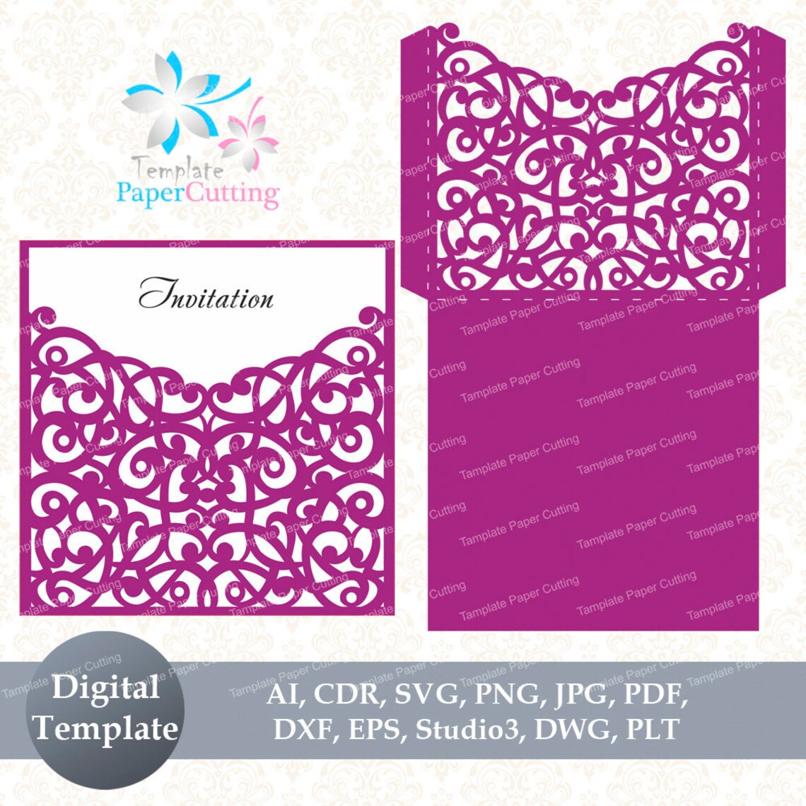 Wedding Invitation Template SVG DXF Ai CRD Eps Laser - Etsy