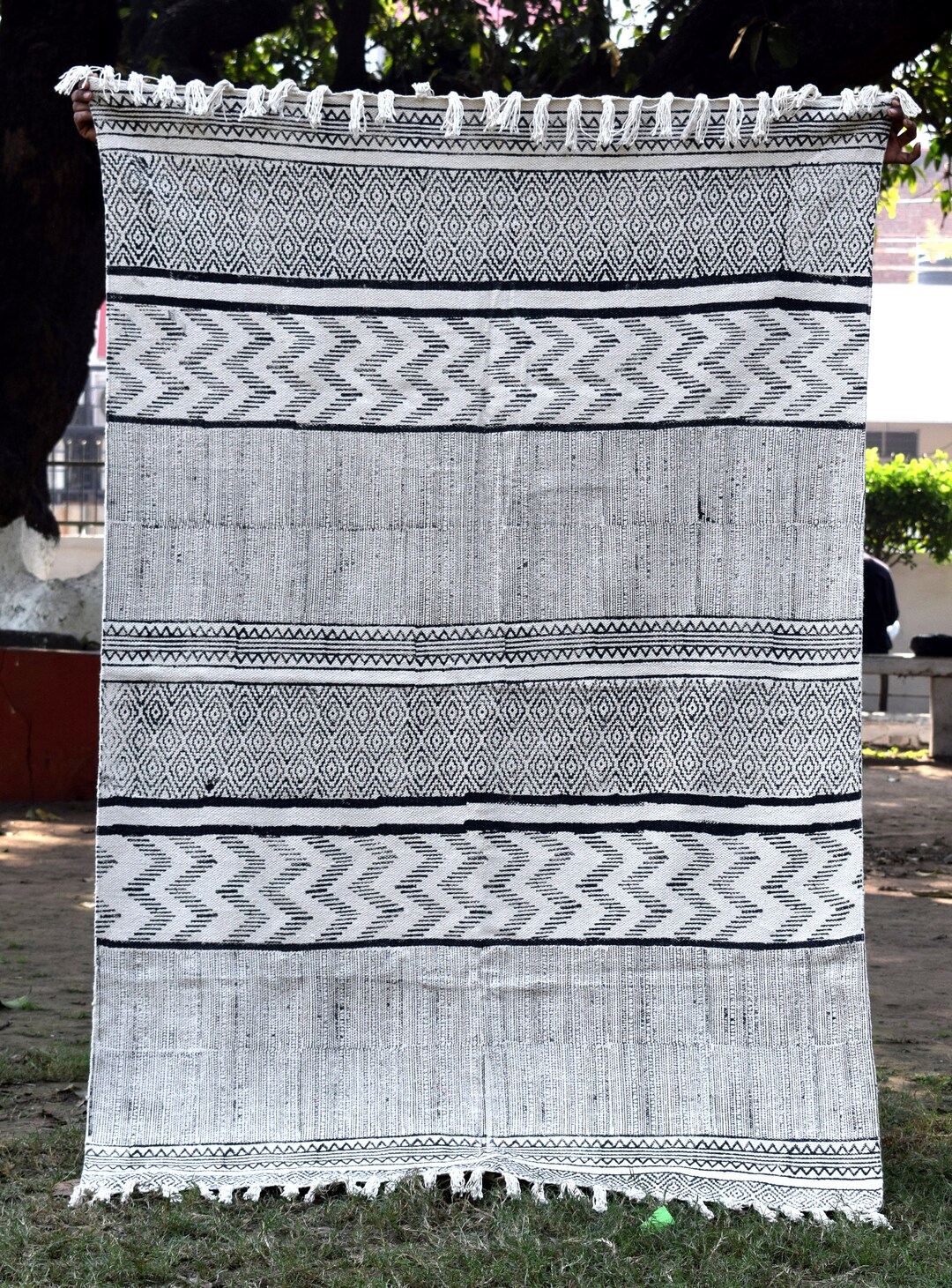 Aztec Printed Cotton Rug Black Denim Look Handmade Block - Etsy