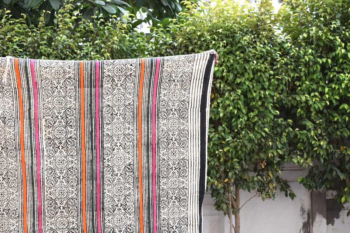 Bohemian Printed Cotton Rug Boho Floral Handmade Rug Block - Etsy