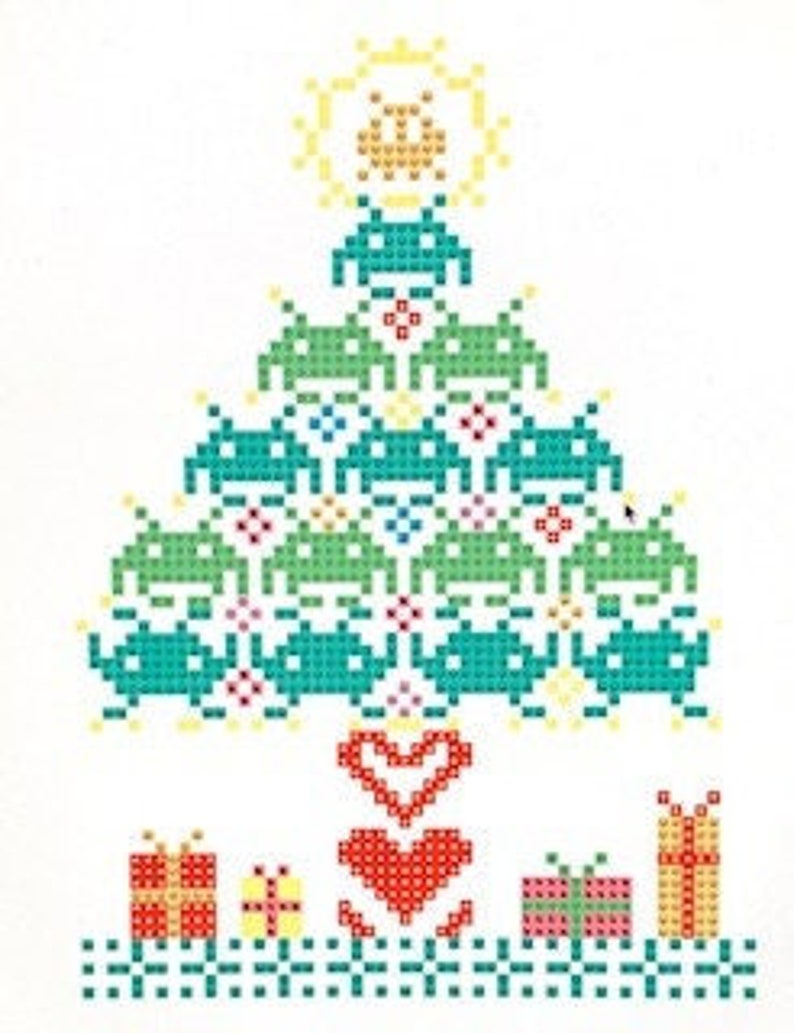 Christmas Tree Space Invaders Cross Stitch PDF Design - Etsy