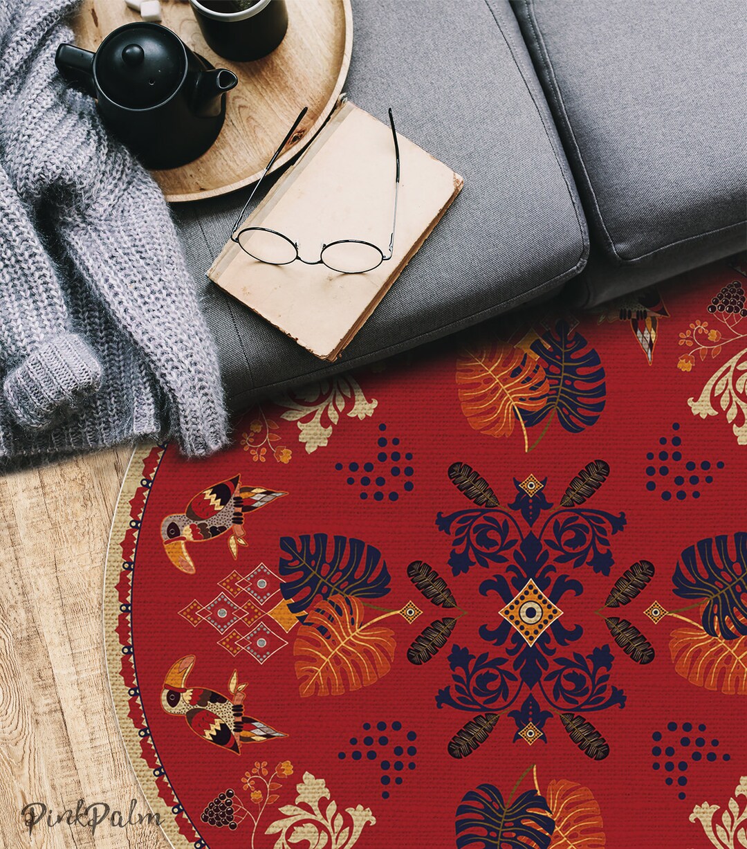 Murfatlar Red Round Vinyl PVC Mat, Linoleum Comfort Mat, Vinyl Runner ...
