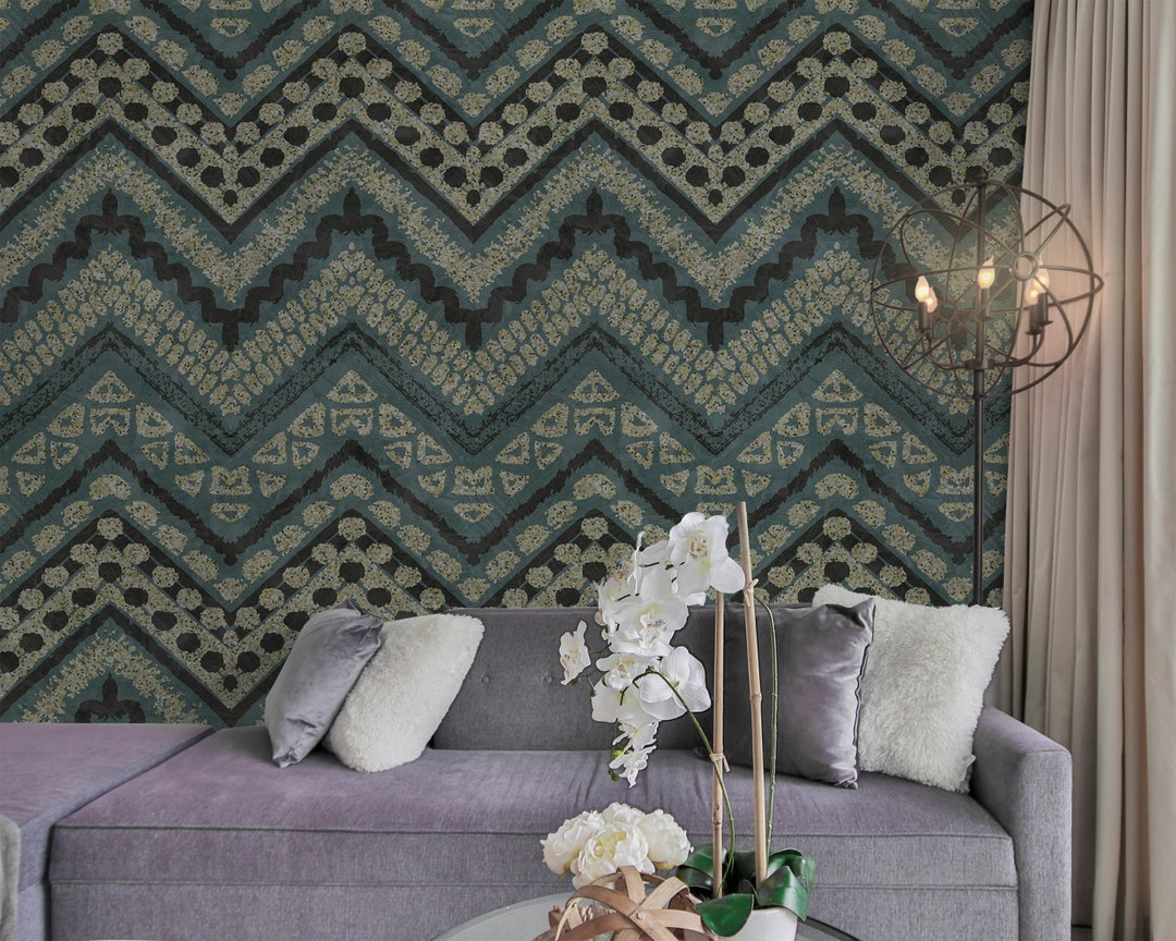 Wall Covering, Aztec Zigzags Wallpaper, Blue Wallpaper, Black Wallpaper ...