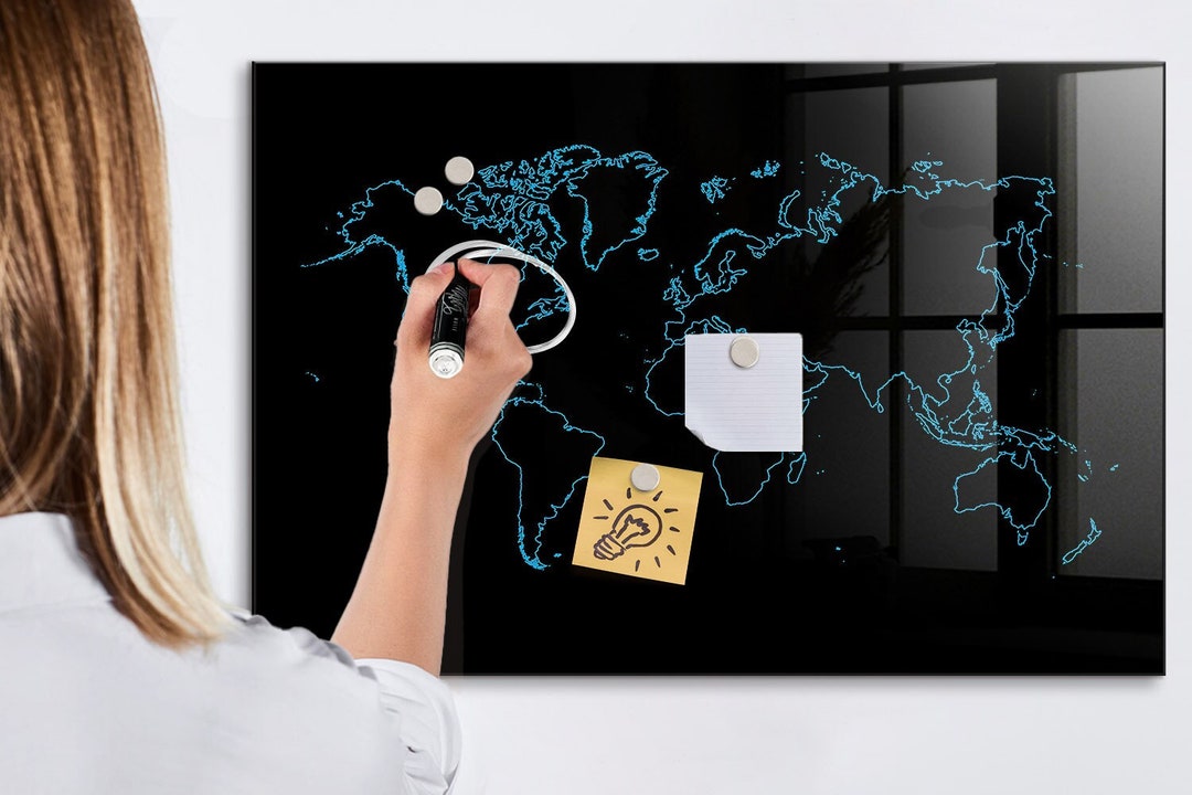 World Map Contours Magnetic Board, Places Visited Map, Black Travel ...