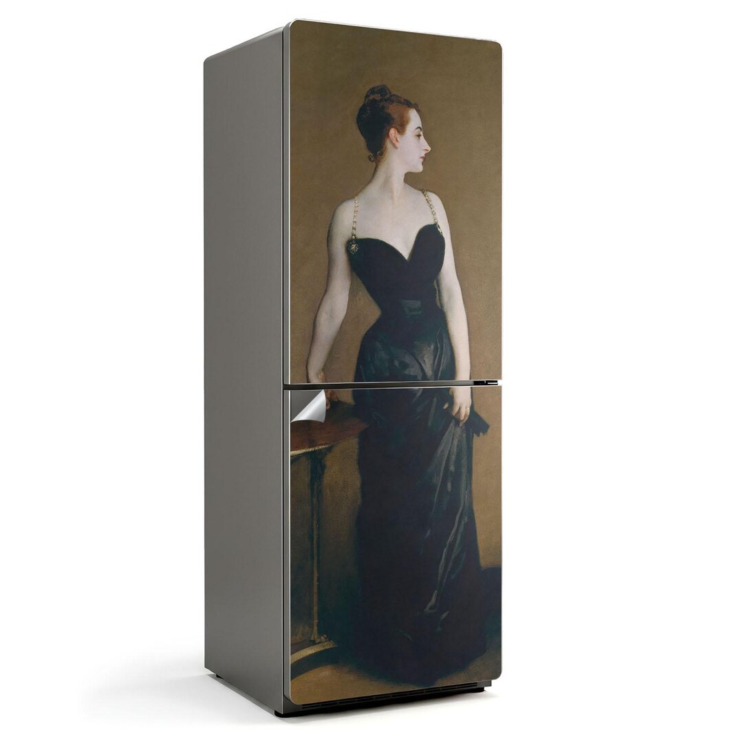 Elegant Figure in A Dress Fridge Door Cover, Black Refrigerator Sticker ...