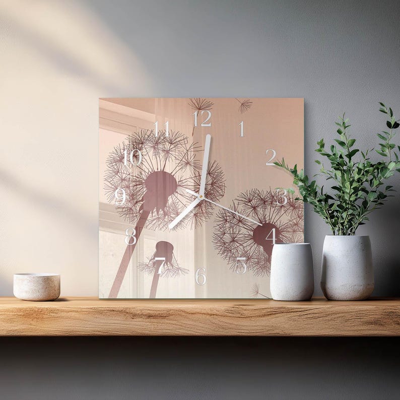 Dandelion Custom Wall Clock, Orange Glass Modern Wall Clock - Square or ...