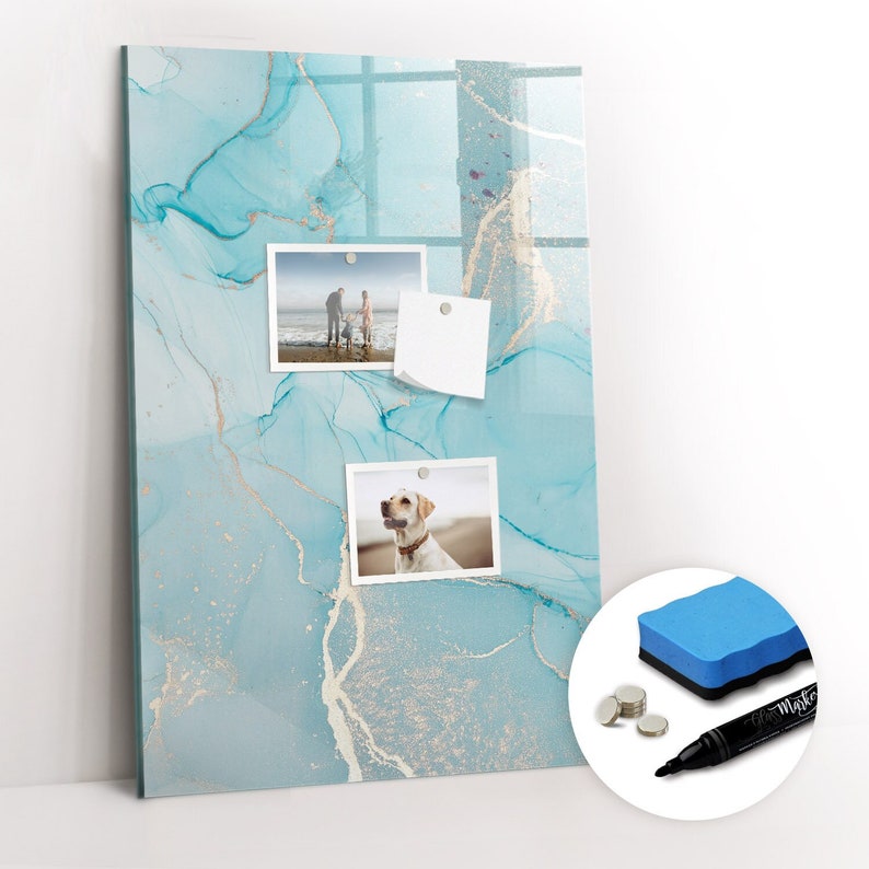 Decorative Marble Magnetic Board, Photo Wall Display, Turquoise Memo ...