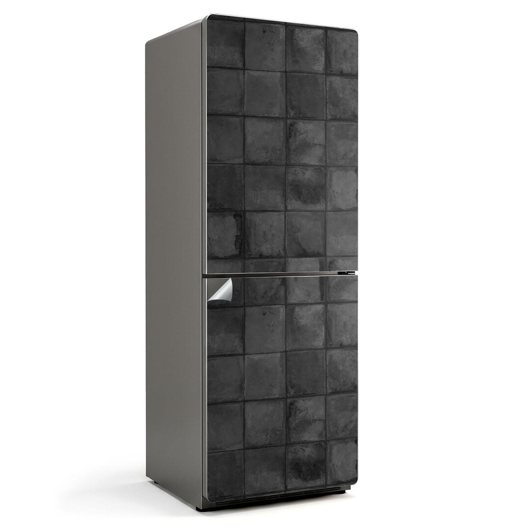 Stone Tiles Texture Refrigerator Decal, Black Fridge Wrap Sticker ...