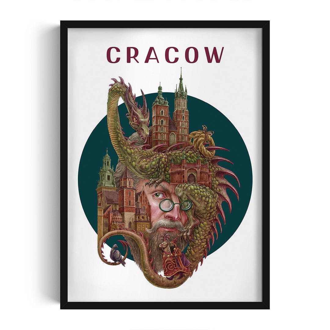 Green Background Cracow City Art Frame, Cracow Framed Art, City Wall ...