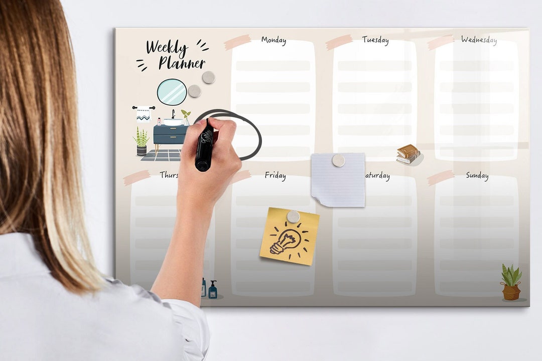 Weekly Planner Magnetic Board, Memo Board, Beige Timetable, Reusable ...