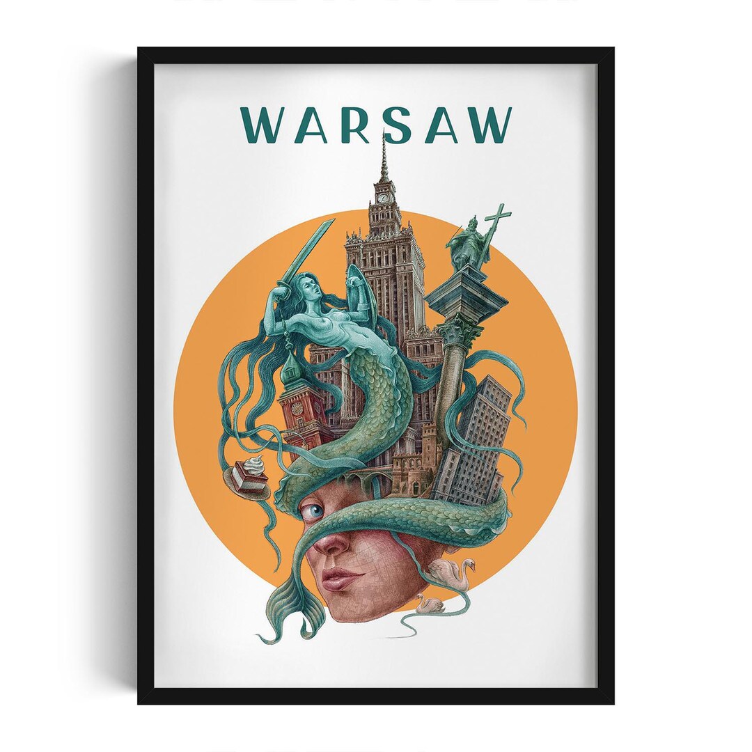 Orange Background Warsaw City Art Frame, Warsaw Wall Art in Frame, City ...