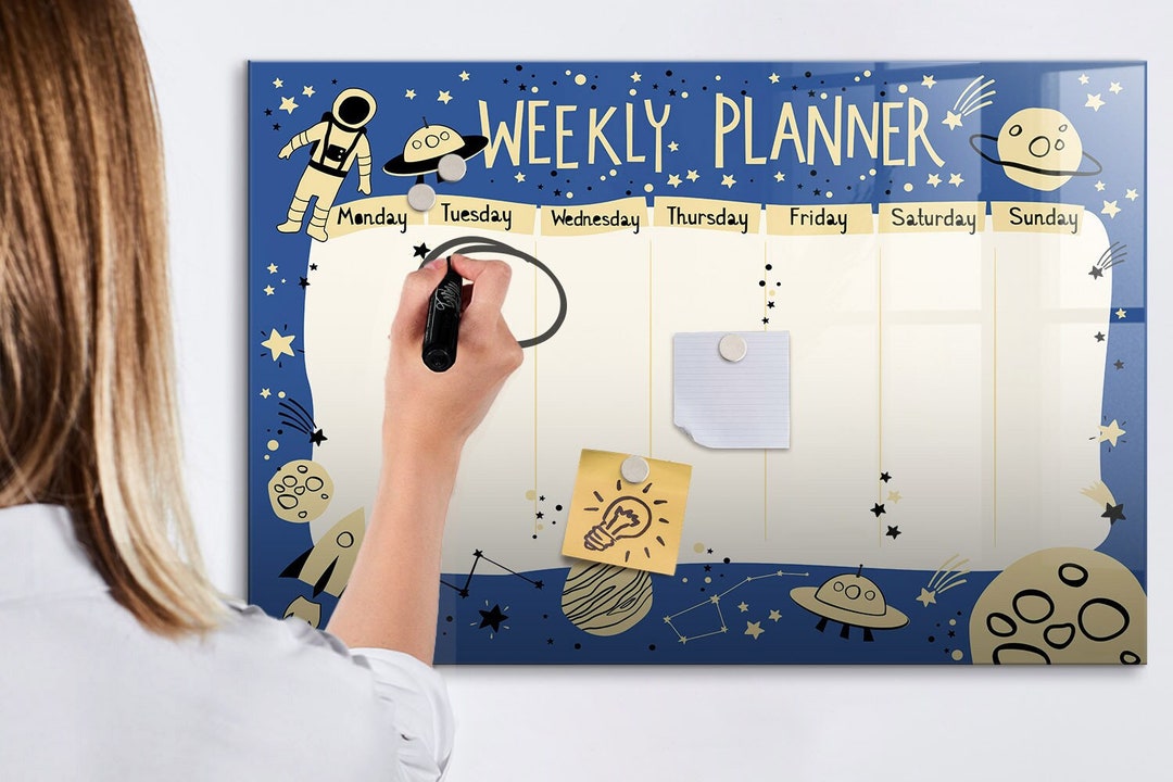 Space Weekly Planner Magnetic Board, Timetable, Blue Note Board, Weekly ...