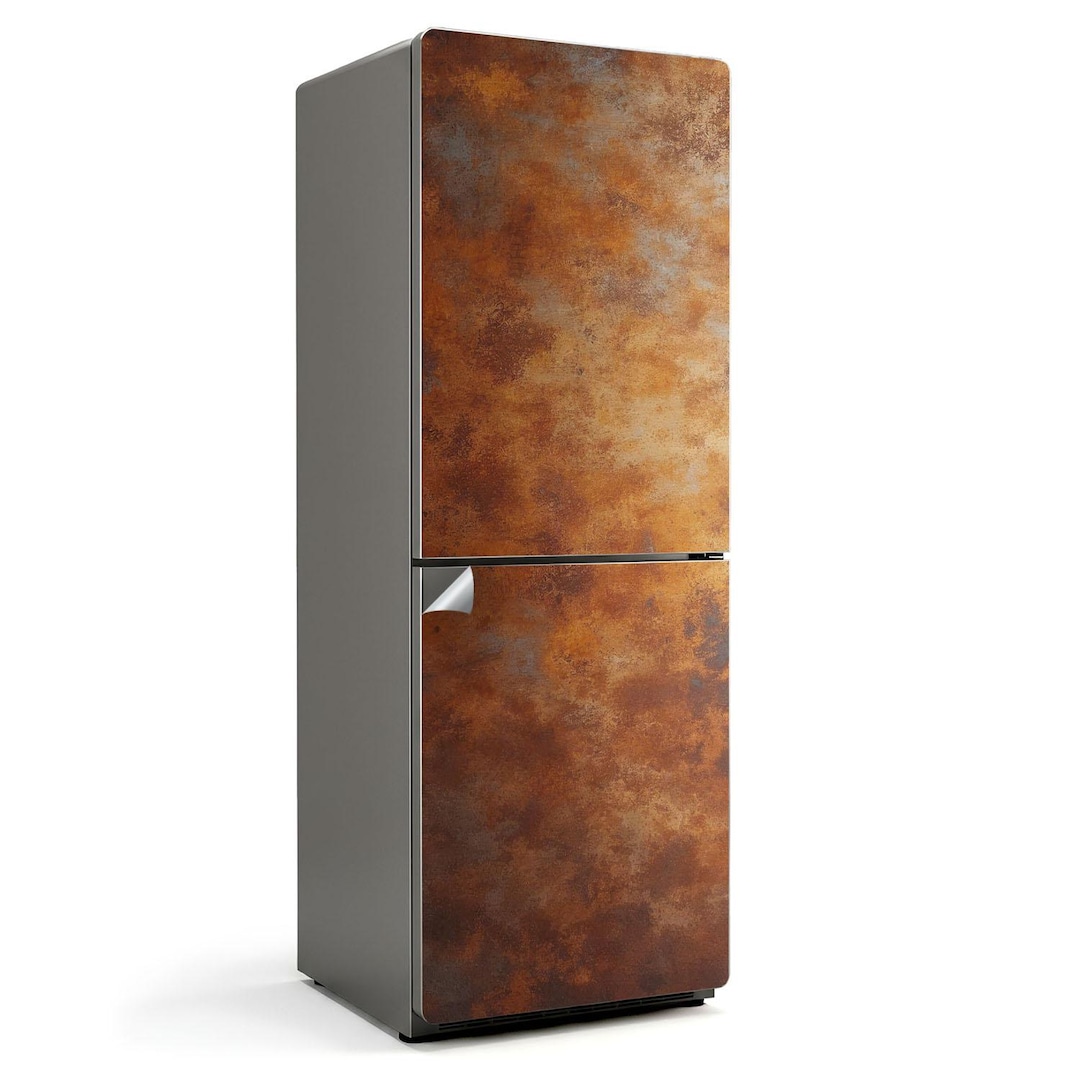 Metallic Texture With Rust Refrigerator Decal, Orange Fridge Wrap ...