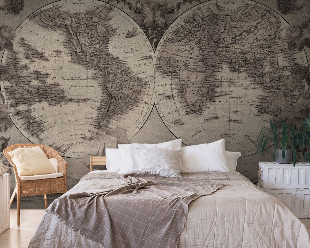 Wall Covering, World Map David Roberts Nile Wallpaper, Brown Wallpaper ...