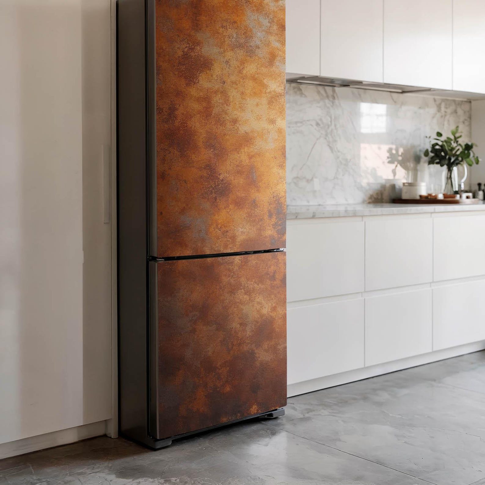 Metallic Texture With Rust Refrigerator Decal, Orange Fridge Wrap ...