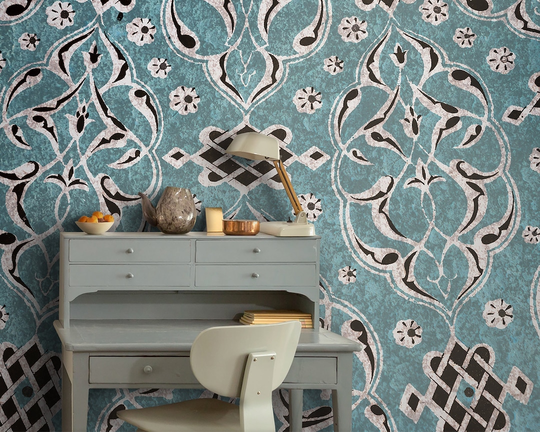 Wall Covering, Antique Turkish Pattern Wallpaper, Turquoise Wallpaper ...
