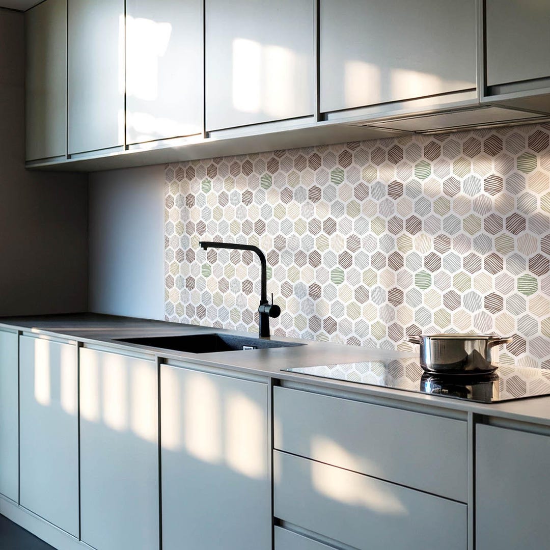 Hexagonal Lines PVC Wall Tiles, Gray Tile Stickers, Self Adhesive Tiles ...