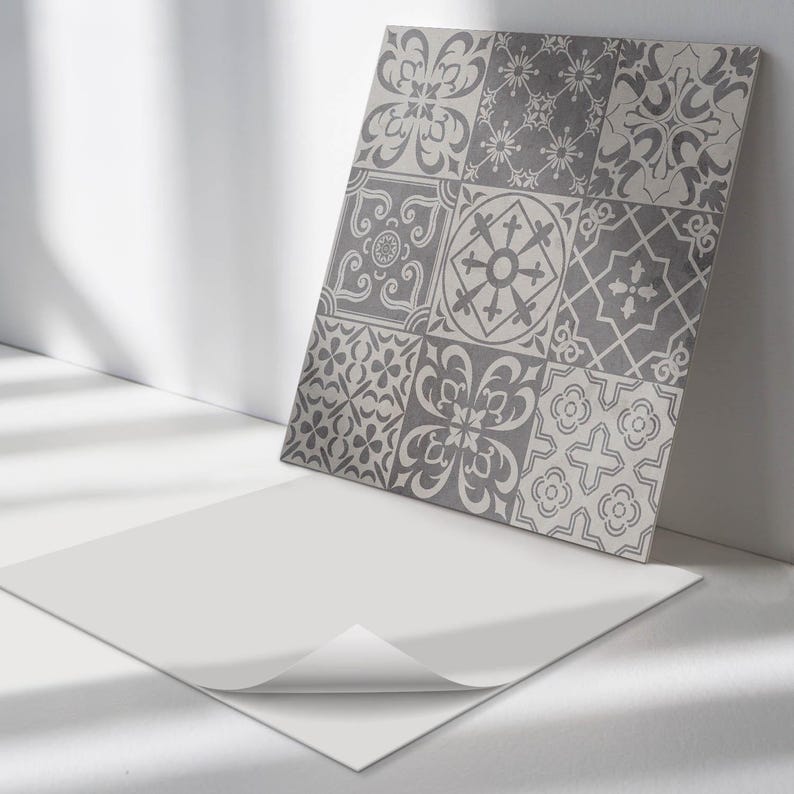 Tile Patterns in A 3X3 Layout PVC Wall Tiles, Gray Tile Stickers, Self ...