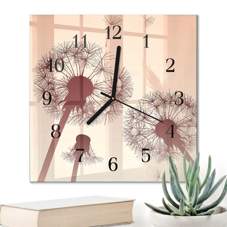 Dandelion Custom Wall Clock, Orange Glass Modern Wall Clock - Square or ...
