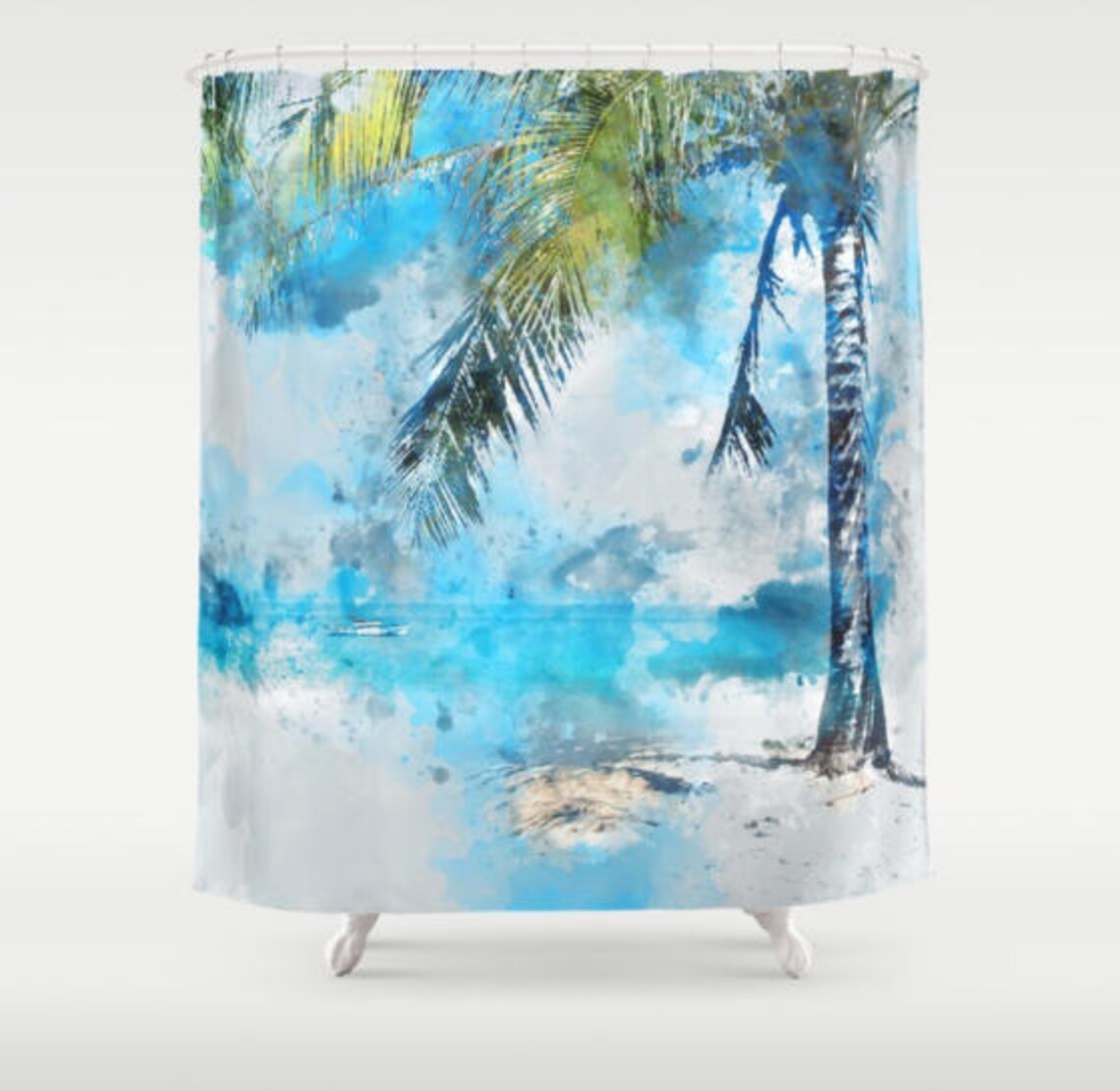 Palm Tree Shower Curtain Bathroom Art Wanderlust | Etsy