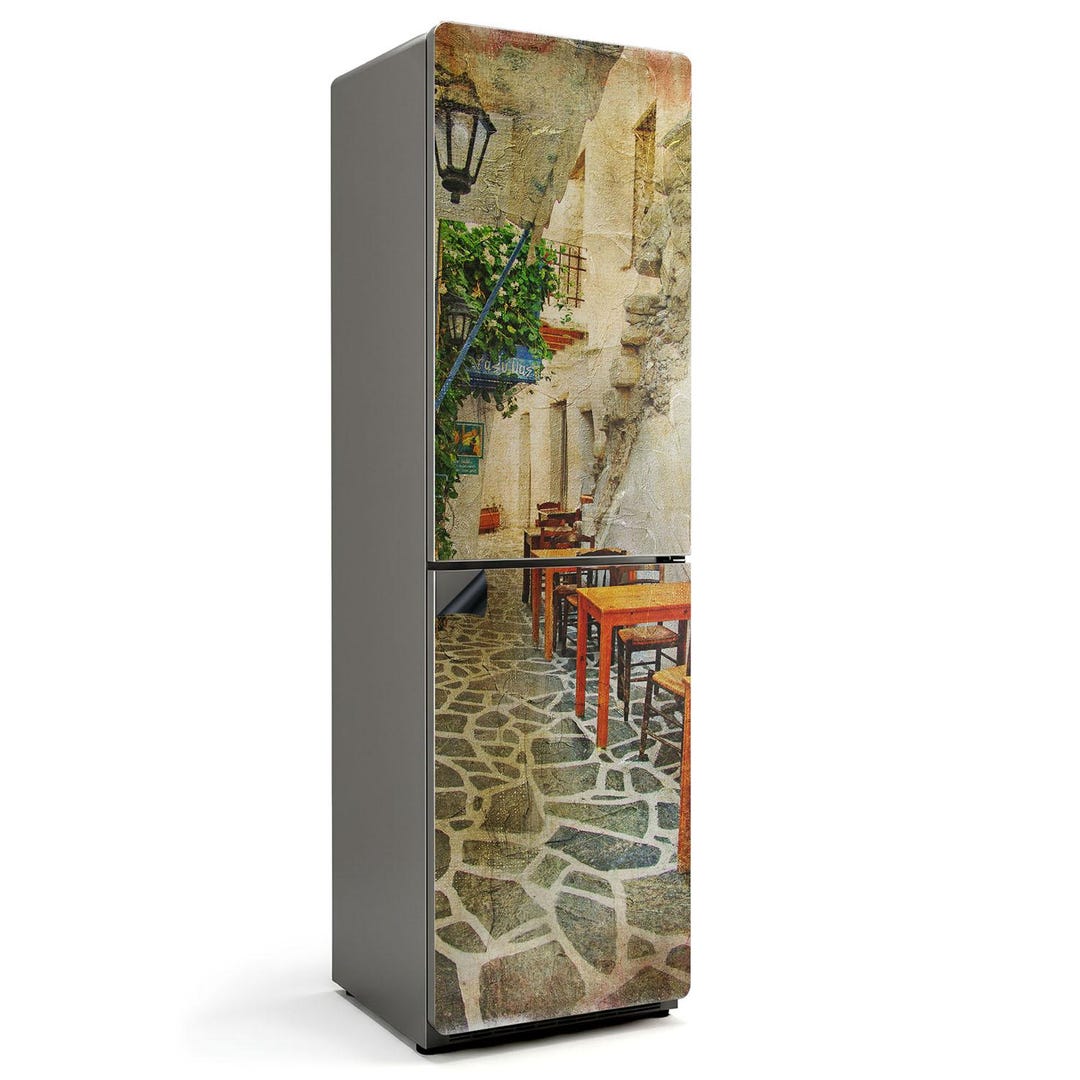 A Charming Alley With Furniture Fridge Magnetic Decal, Beige Aesthetic ...