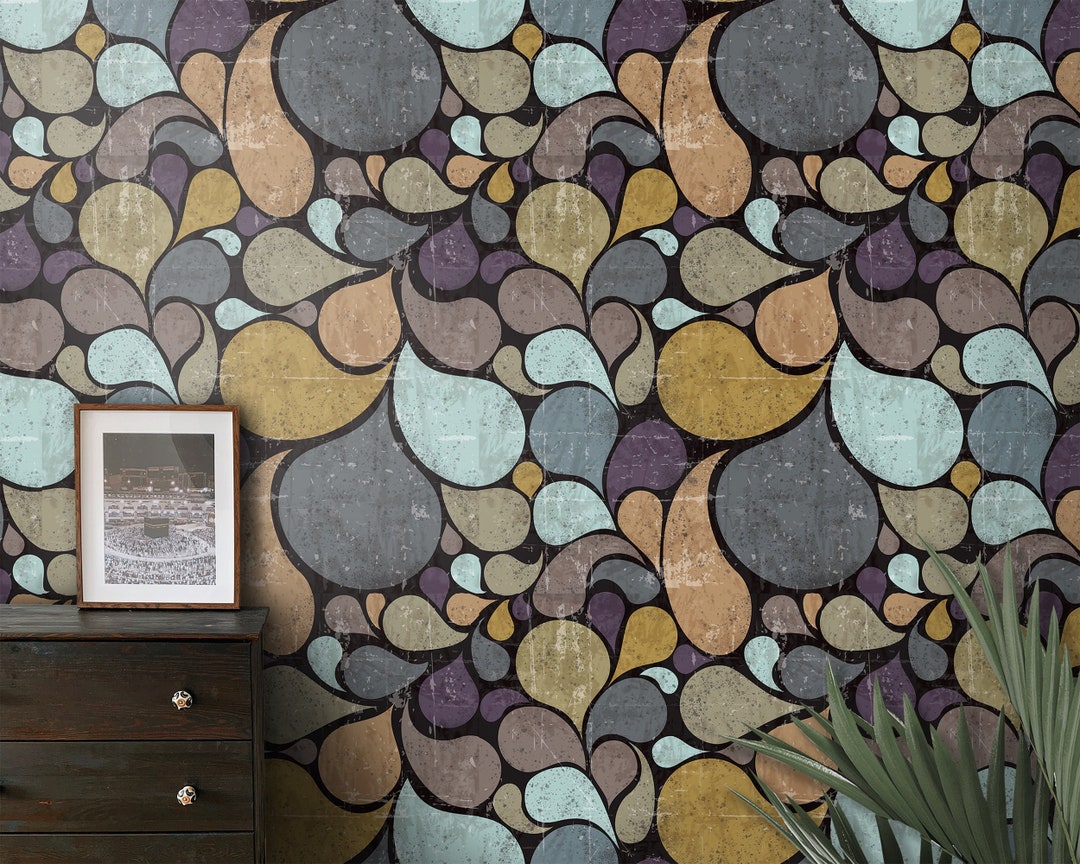 Wall Covering, Light Abstract Retro Drops Wallpaper, Yellow Wallpaper ...