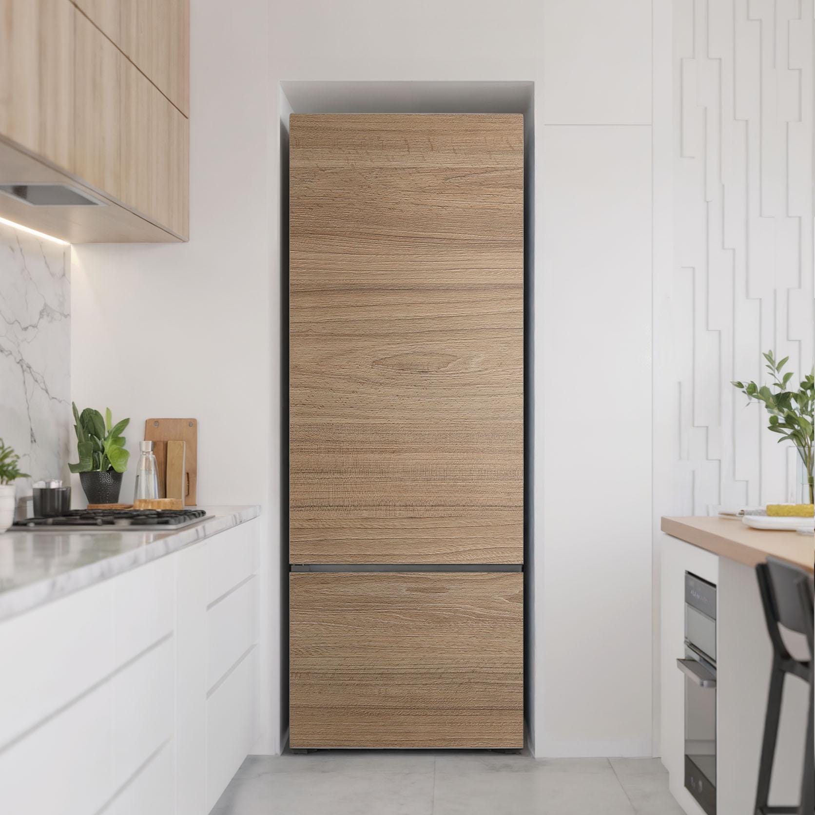 Natural Wood Texture Fridge Door Cover, Brown Refrigerator Sticker ...