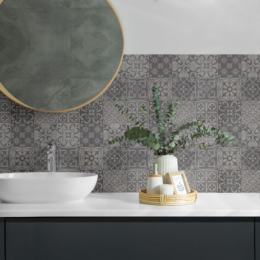 Tile Patterns in A 3X3 Layout PVC Wall Tiles, Gray Tile Stickers, Self ...